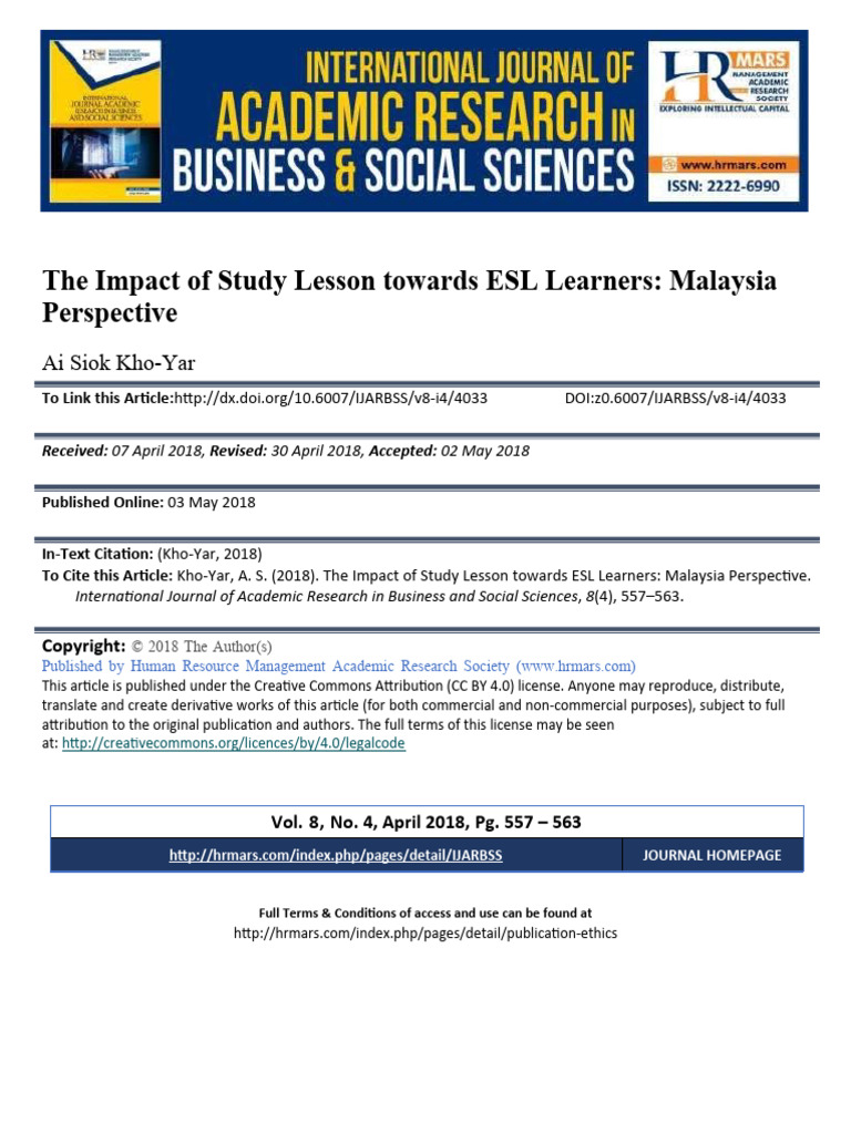 The Impact of Study Lesson Towards Esl Learners Malaysia Perspective | Download Free PDF | Focus ...