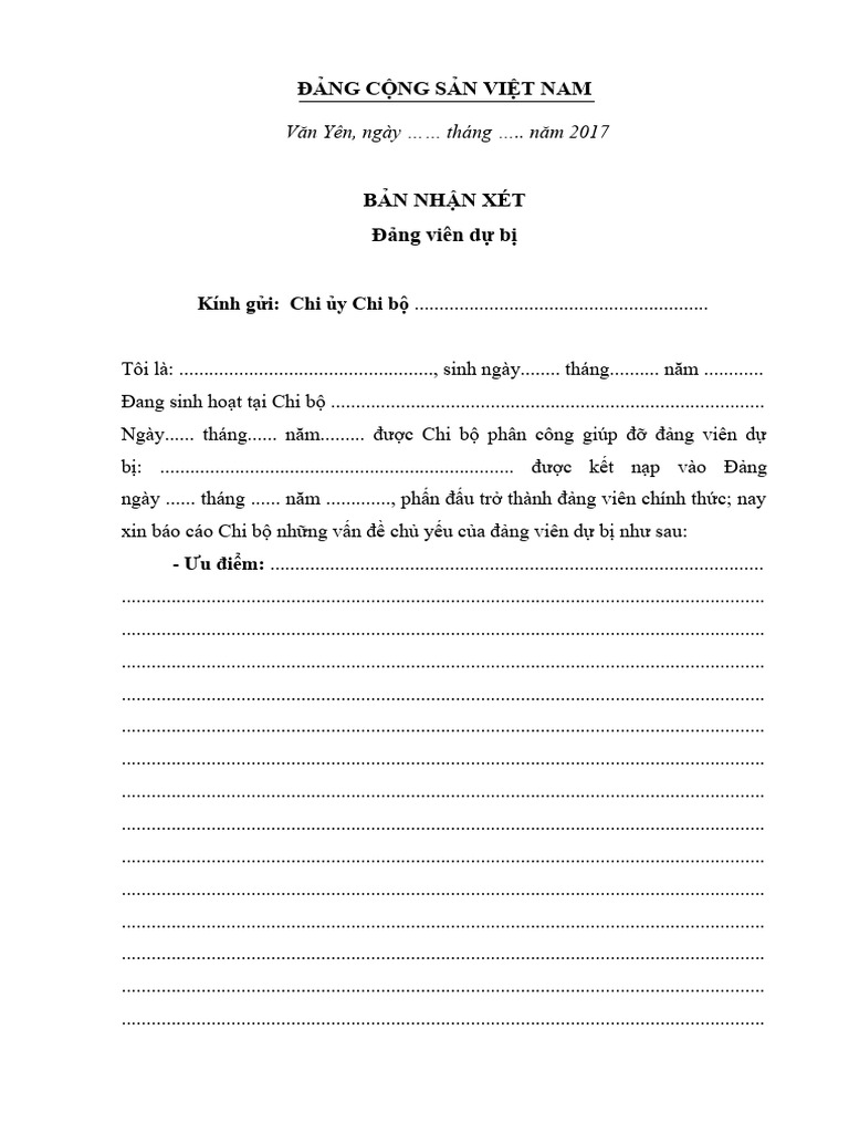 Mau 2 Ban Nhan Xet Dang Vien Du Bi | PDF
