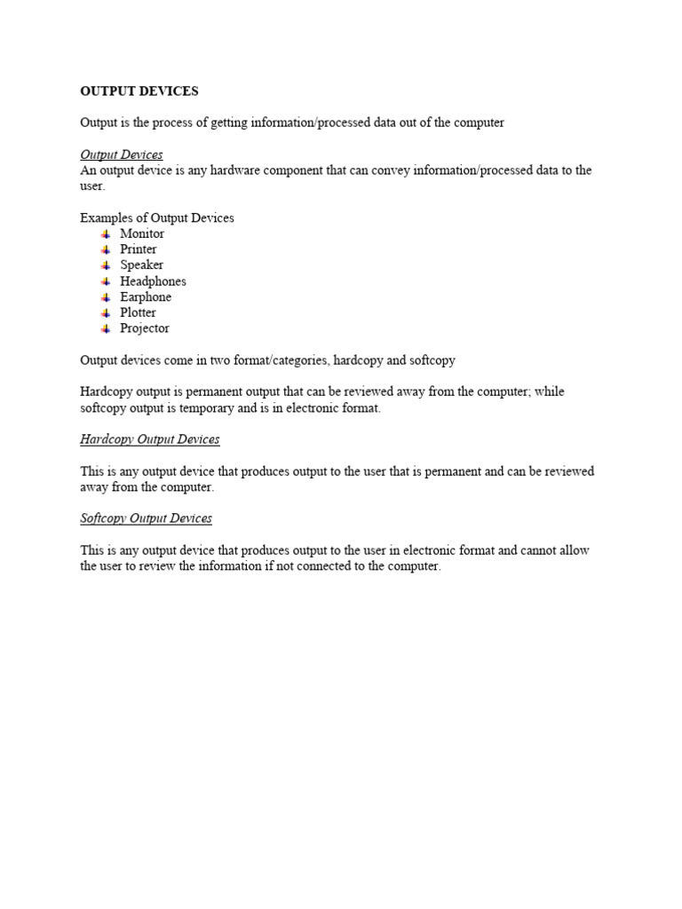 Types of Output Devices Explained | PDF