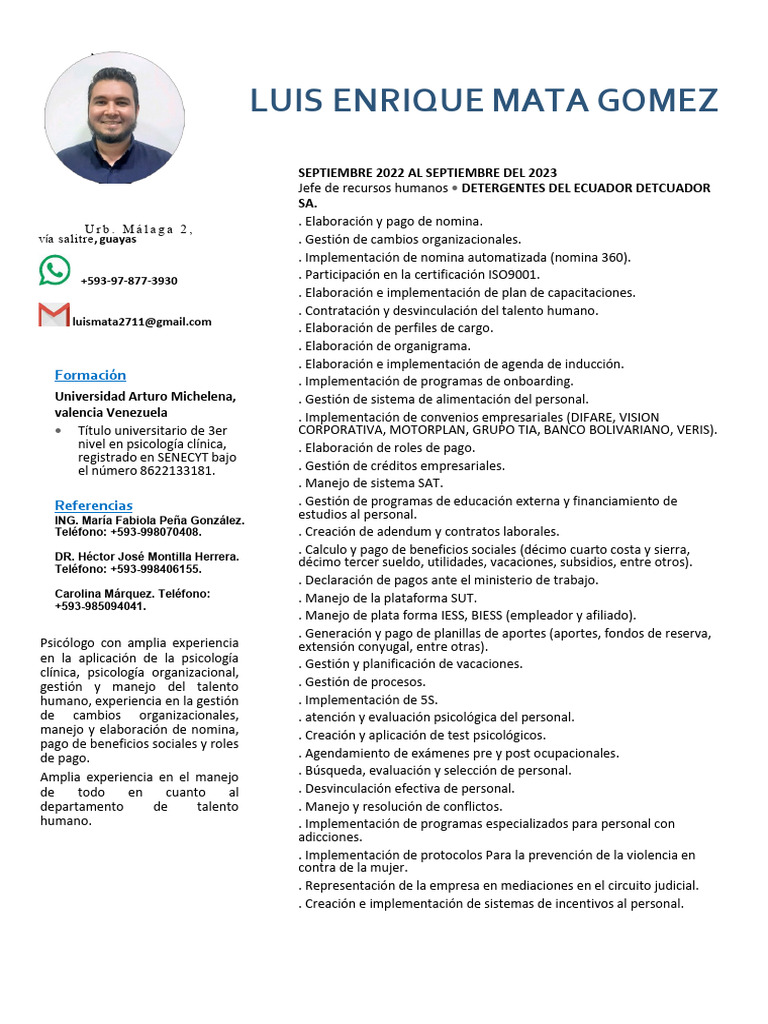 CV Lcdo LUIS ENRIQUE MATA GOMEZ | PDF | Sicología | Business