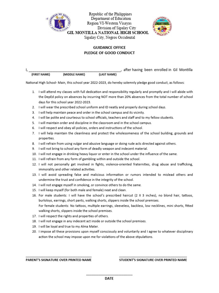 Pledge of Good Conduct | PDF