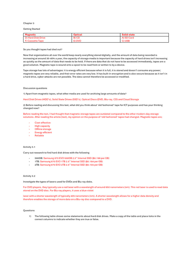 Chapter 3 Exam Style Questions + Exam Style Questions | PDF | Computer ...