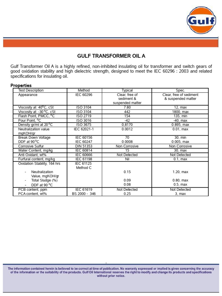 MSDS Gulf-Transformer - Oil-A | PDF