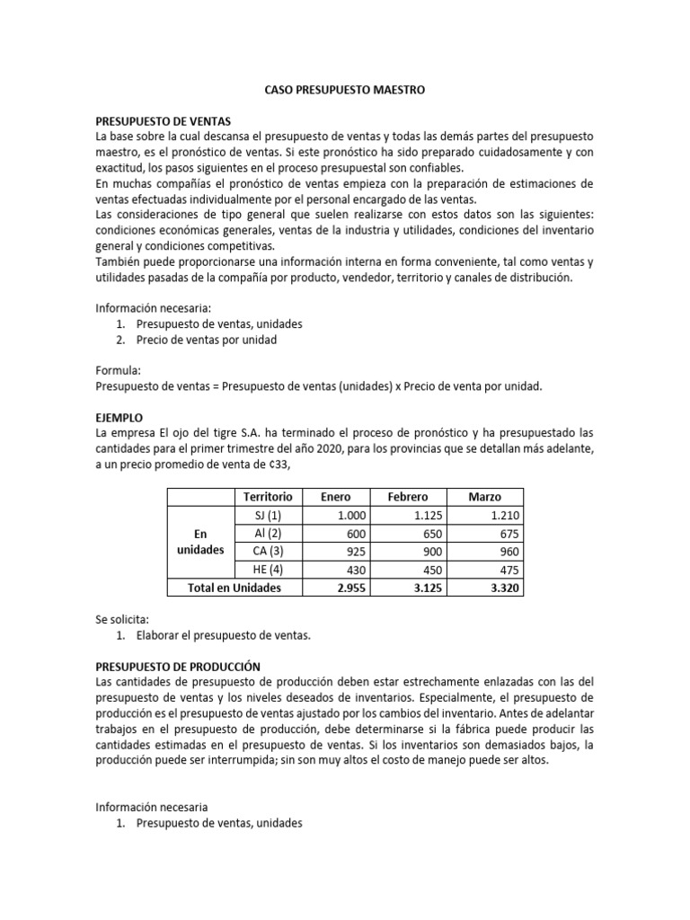 Caso de Presupuesto Maestro | PDF | Presupuesto | Business
