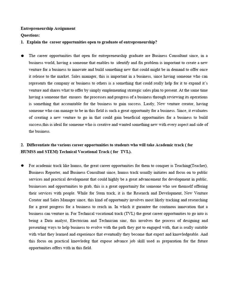Entrepreneurship Assignment | PDF | Entrepreneurship | Business Entrepreneurship Assignment | PDF | Entrepreneurship | Business