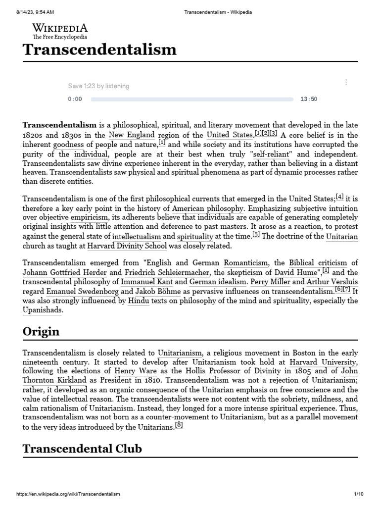 Transcendentalism - Wikipedia | PDF | Transcendentalism | Religious ...
