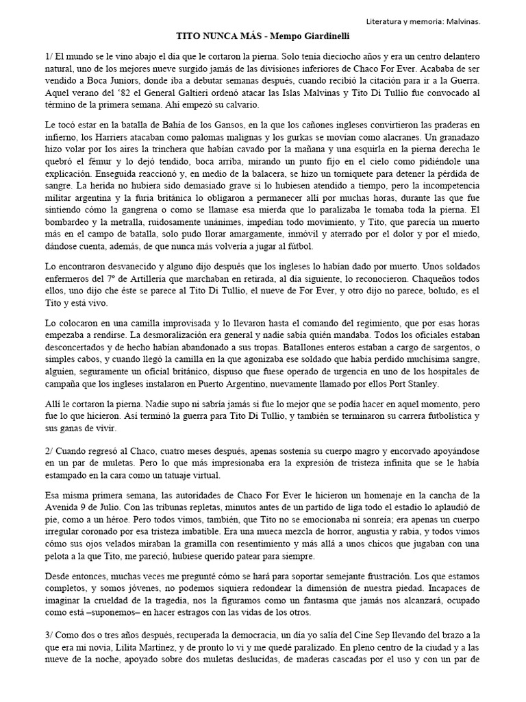 Tito Nunca Más - Literatura y Memoria | PDF