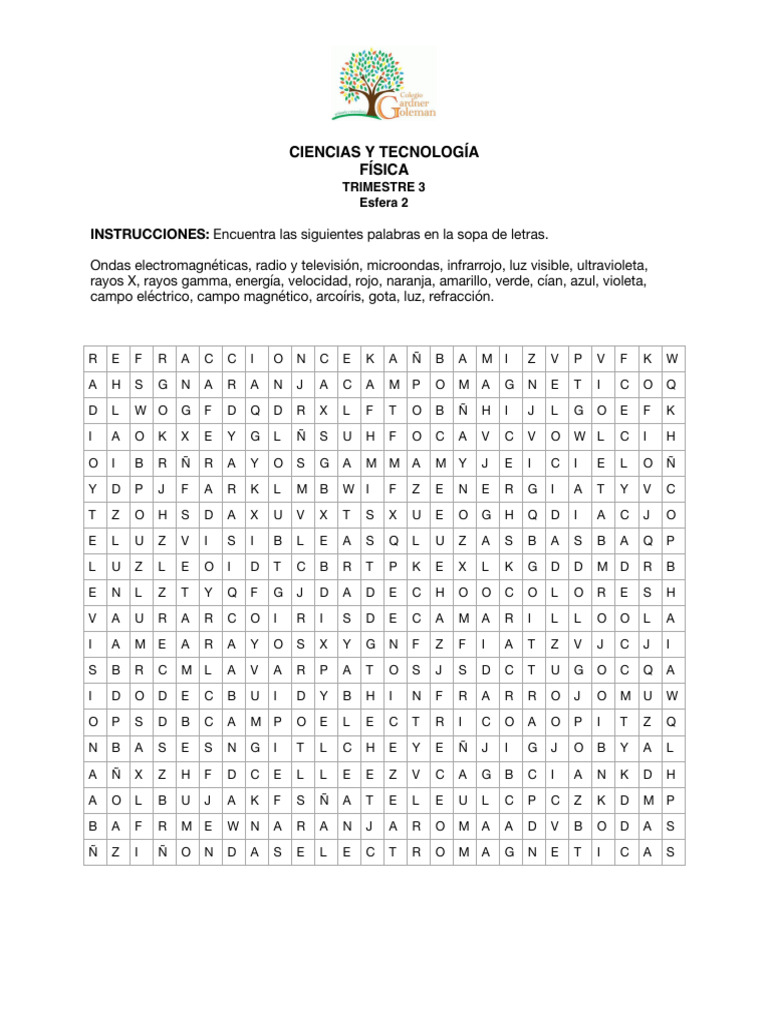 Sopa de Letras Esfera 2 T3 | PDF | Ligero | Radiación electromagnética