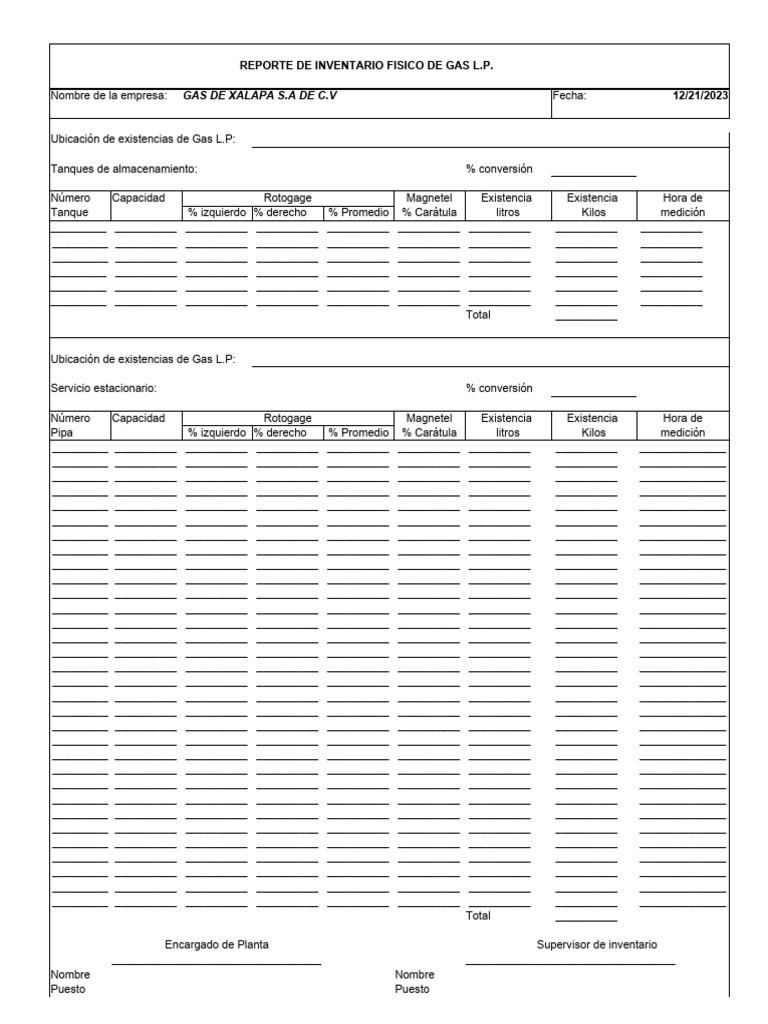 Formato para Inventario de Gas | PDF