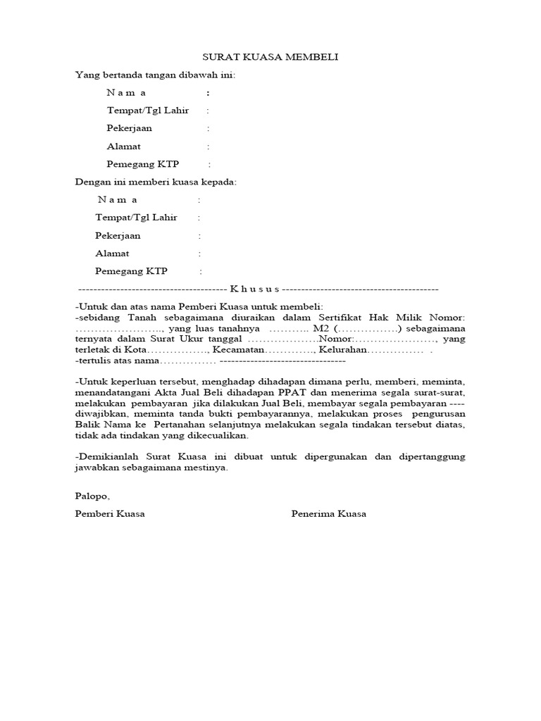 Surat Kuasa Membeli | PDF