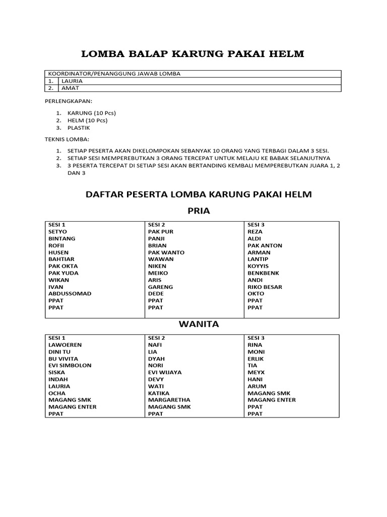 Daftar Lomba 17 An | PDF