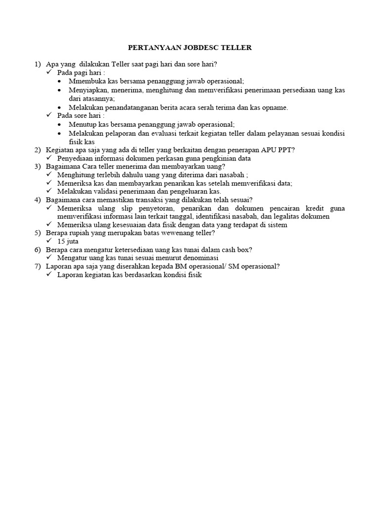 Contoh Soal Ukk - Teller | PDF