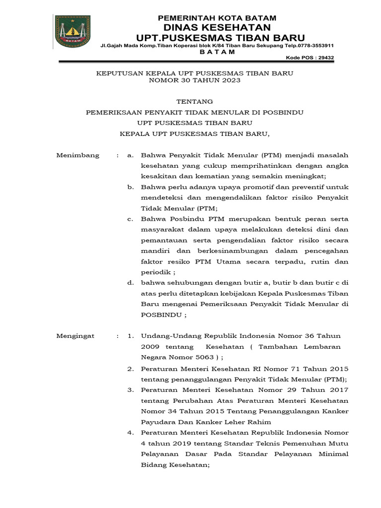 SK Pemeriksaan PTM Di Posbindu Sesuai Tata Naskah Perwako | PDF | Kesehatan Holistik | Sains ...