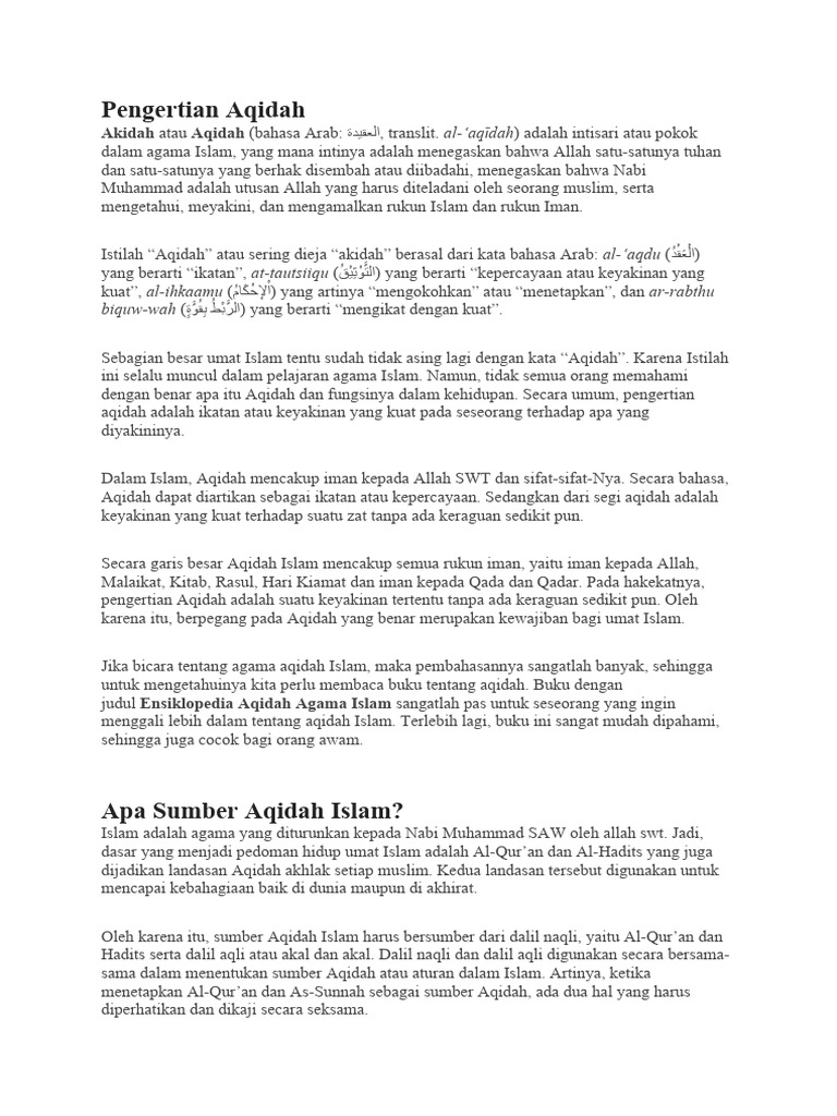 Pengertian dan Tujuan Aqidah Islam | PDF
