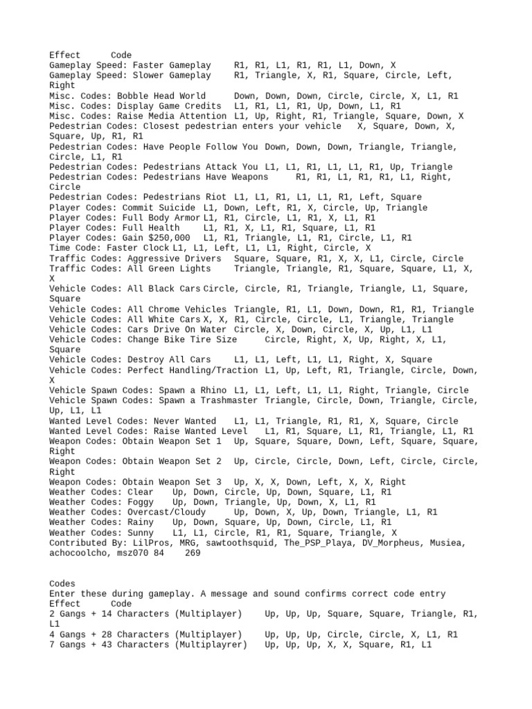 Gta Liberty Stories Codes | PDF | Traffic | Transport