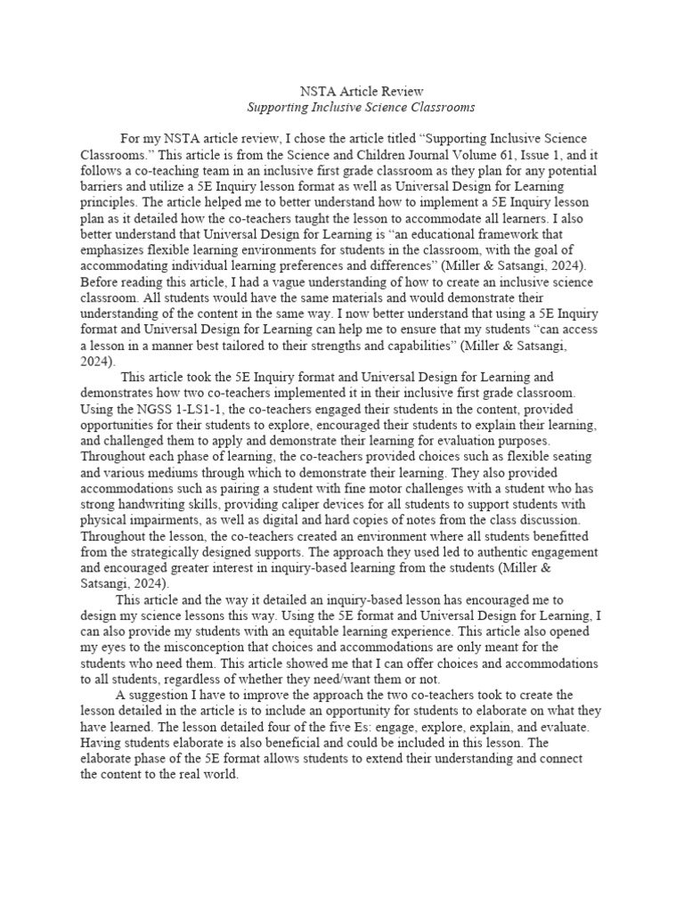 Hannah Wilson Nsta Article Review | Download Free PDF | Learning | Inquiry Based Learning