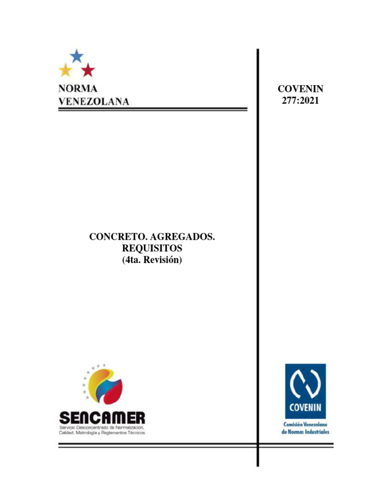Requisitos de Agregados COVENIN 277:2021 | PDF | Hormigón | Cemento