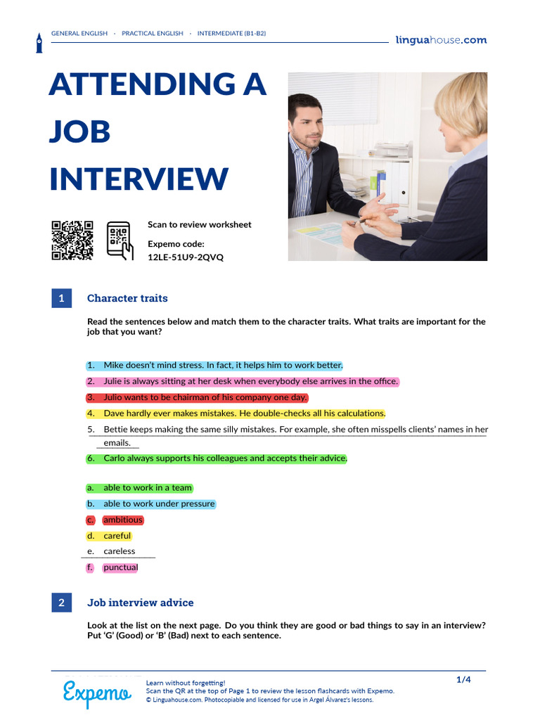 Job Interview Tips for B1-B2 Learners | PDF | Job Interview