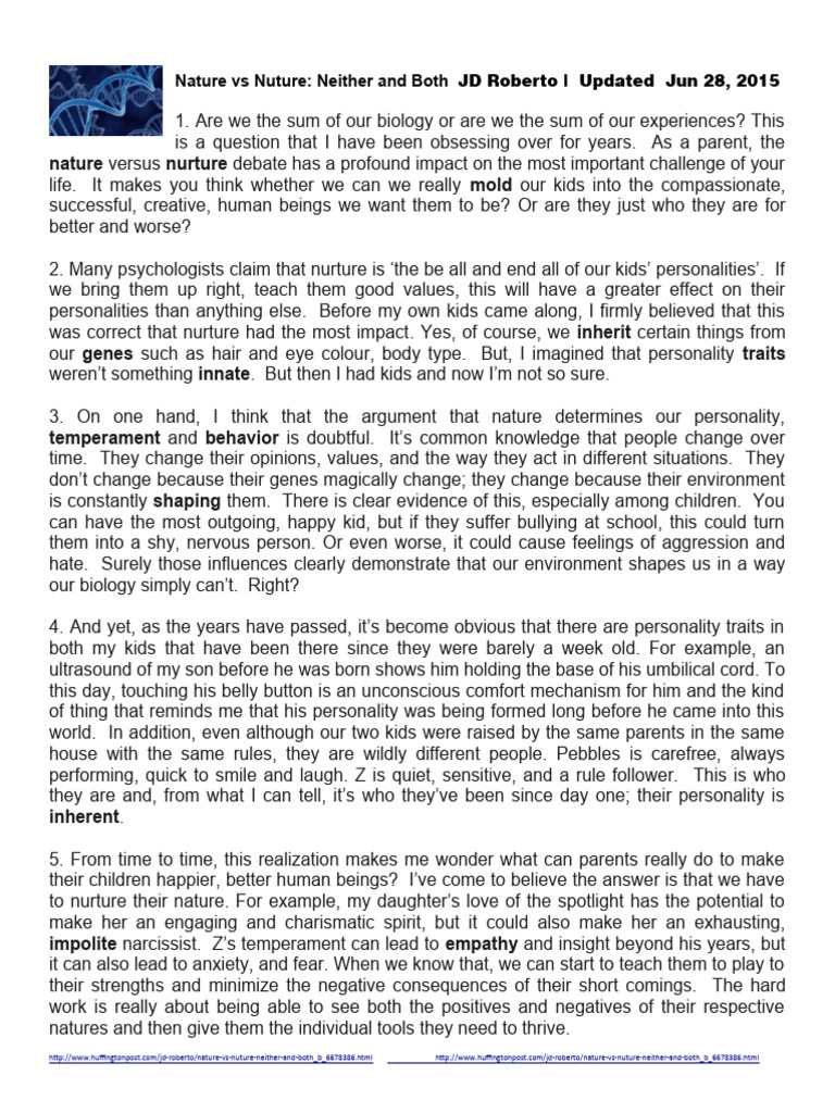 Nature Vs Nurture READING TEXT | PDF | Nature Versus Nurture | Psychology