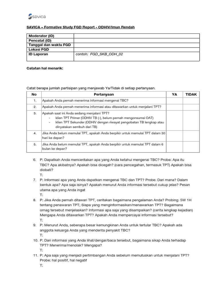 Format Summary FGD Odhiv, Icp | PDF