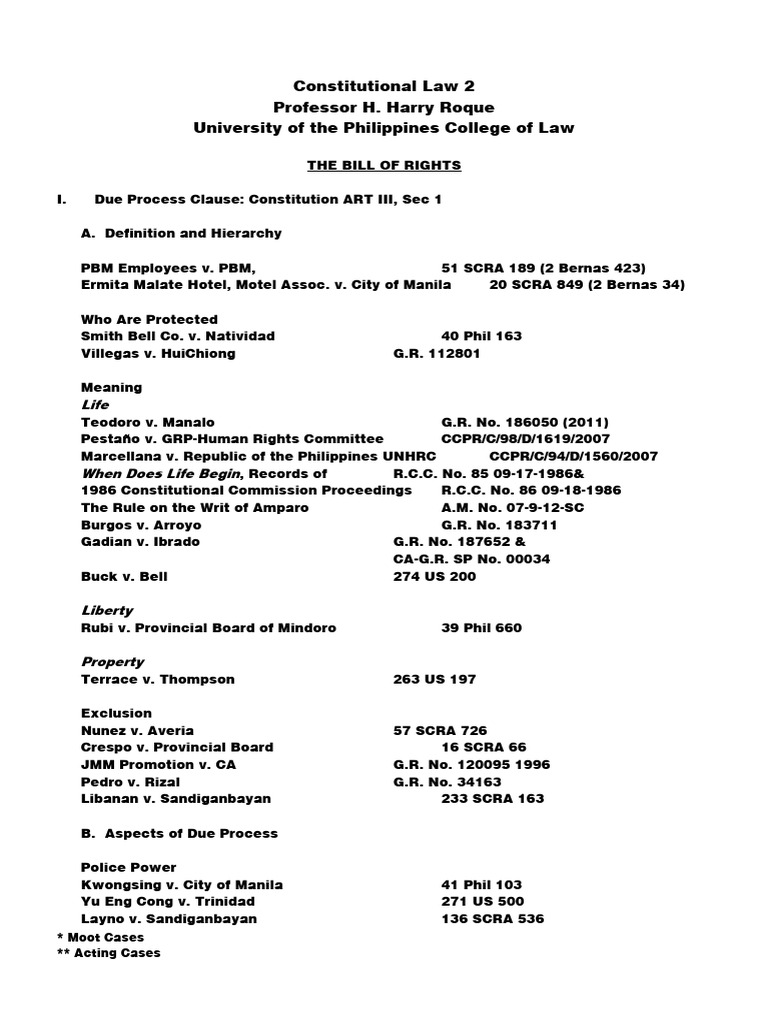Constitutional Law II Syllabus AY 13-14 (Roque) | PDF | Due Process ...