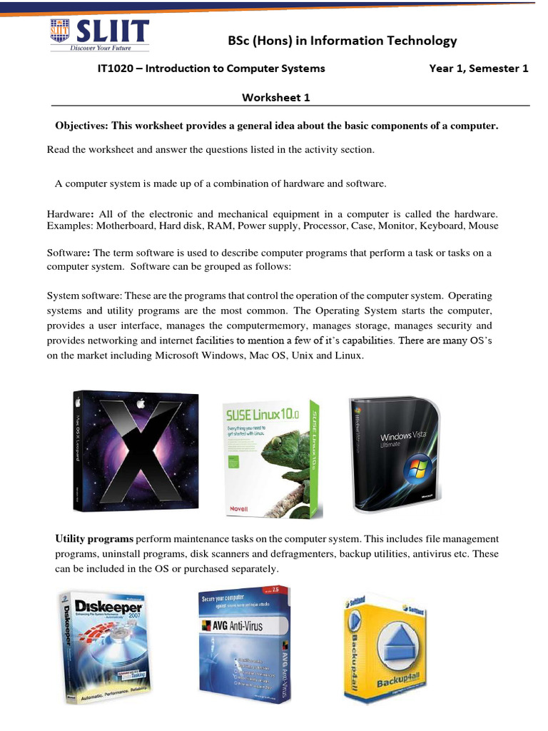 IT1020 - Worksheet 01 | Download Free PDF | Random Access Memory | Operating System