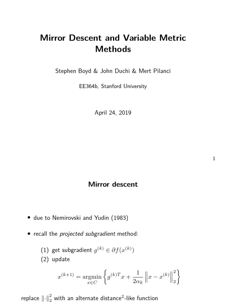Mirror Descent Slides | PDF | Norm (Mathematics) | Functions And Mappings