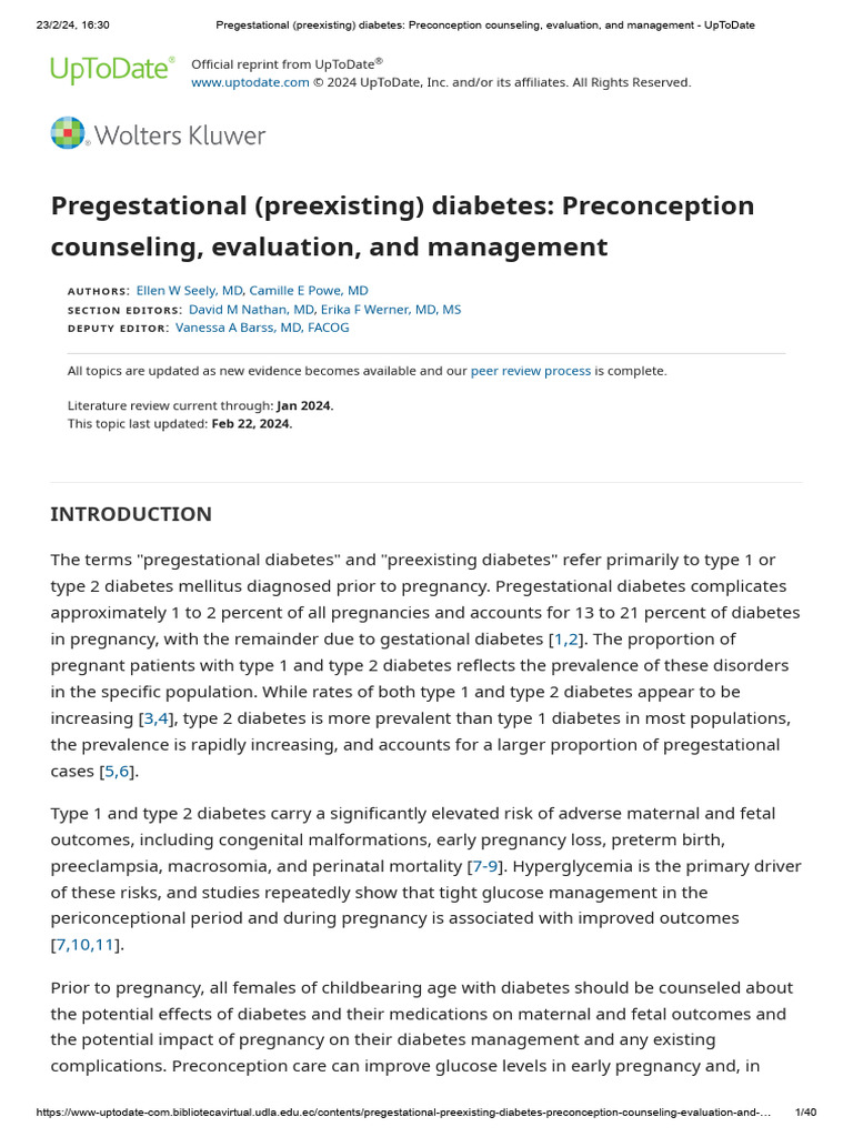 Pregestational (Preexisting) Diabetes - Preconception Counseling ...