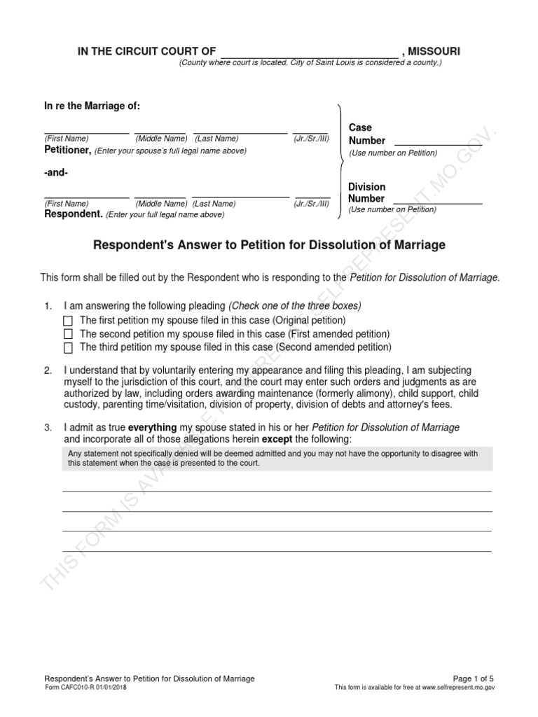 July 2017 - (NI) Respondent's Answer To Petition For Dissolution of ...