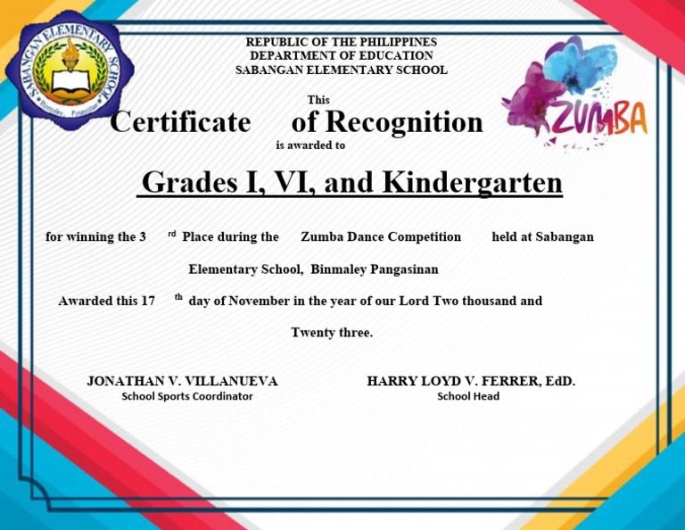 Zumba Competition Award Certificate | PDF