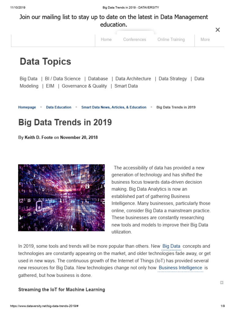 Big Data Trends in 2019 - DATAVERSITY | PDF | Cloud Computing | Artificial Intelligence