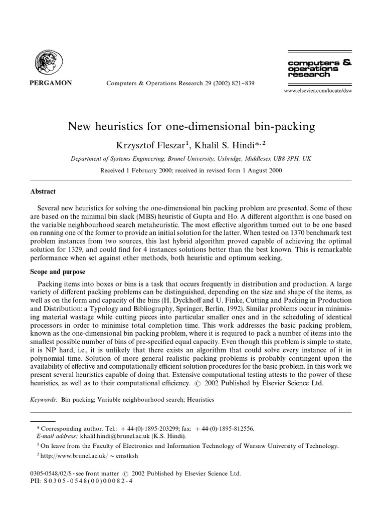 2002 New Heuristics For One-Dimensional Bin-Packing | PDF | Mathematics ... 2002 New Heuristics For One-Dimensional Bin-Packing | PDF | Mathematics ...