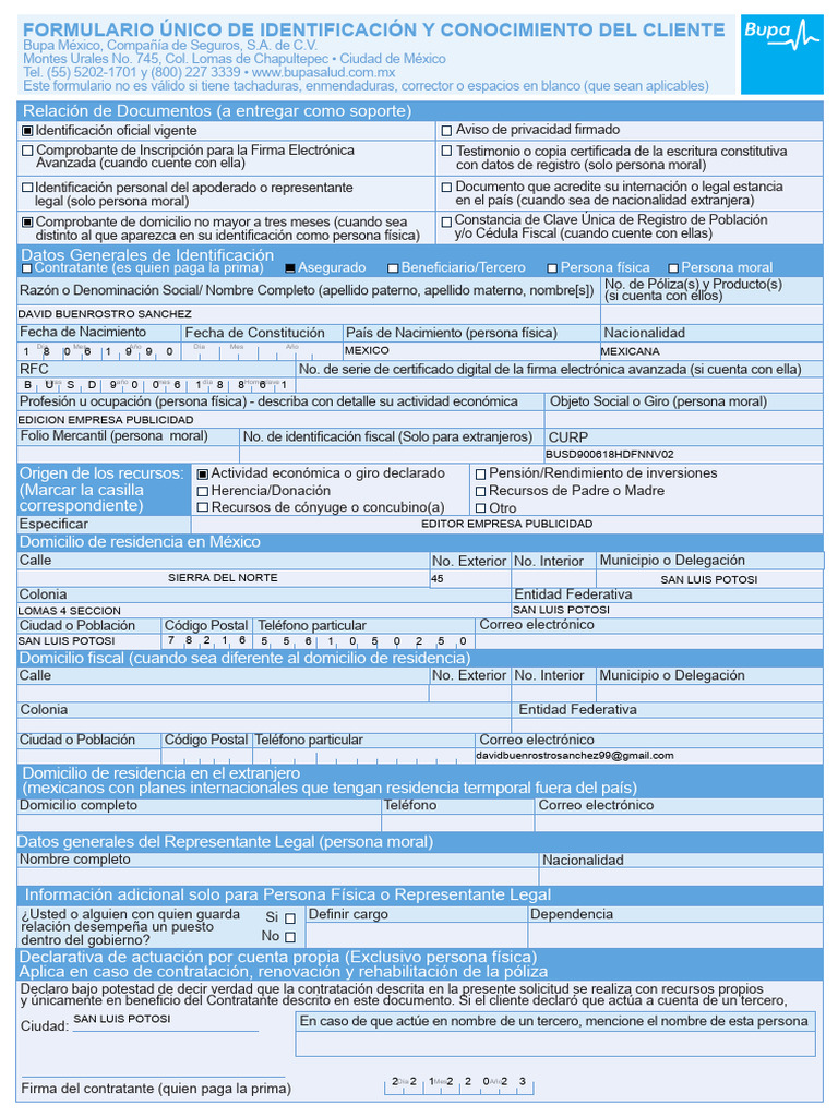 Formulario Unico de Identificacion 2021 | PDF | Seguro | Póliza de seguros