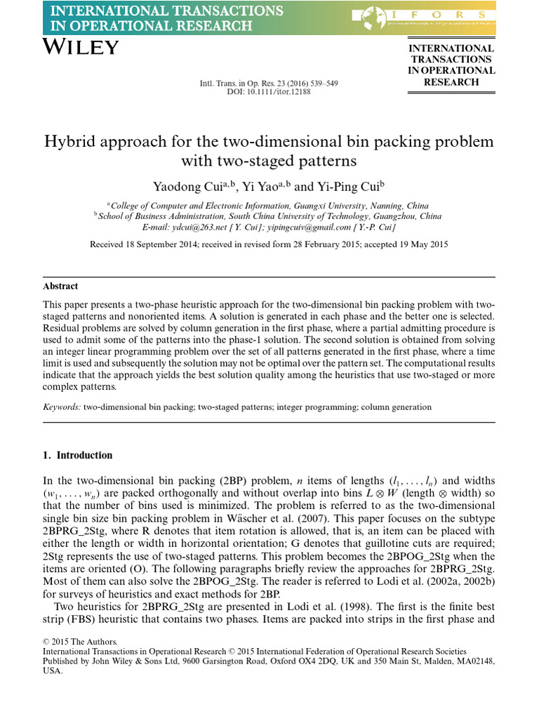 Hybrid Heuristic for 2D Bin Packing | PDF | Time Complexity | Applied ...
