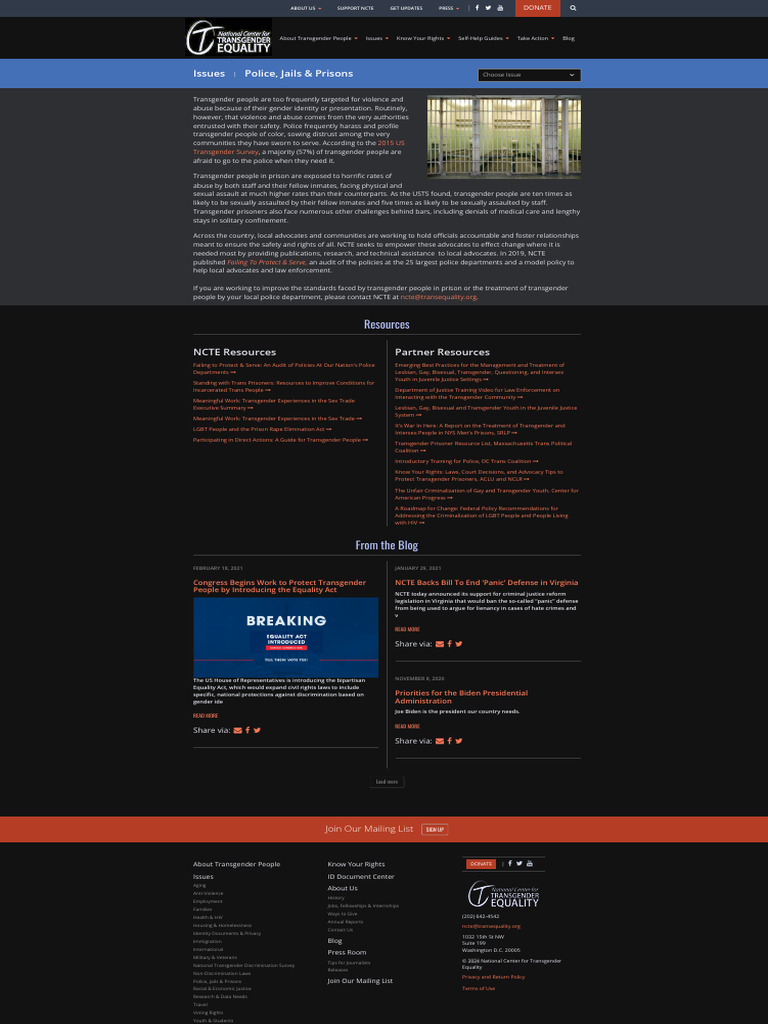 Police, Jails & Prisons - National Center For Transgender Equality ...