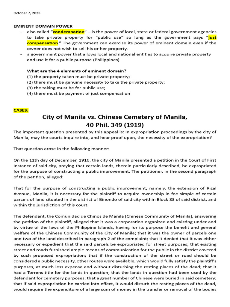 Eminent Domain: Key Elements & Case | PDF | Eminent Domain | Judgment (Law)