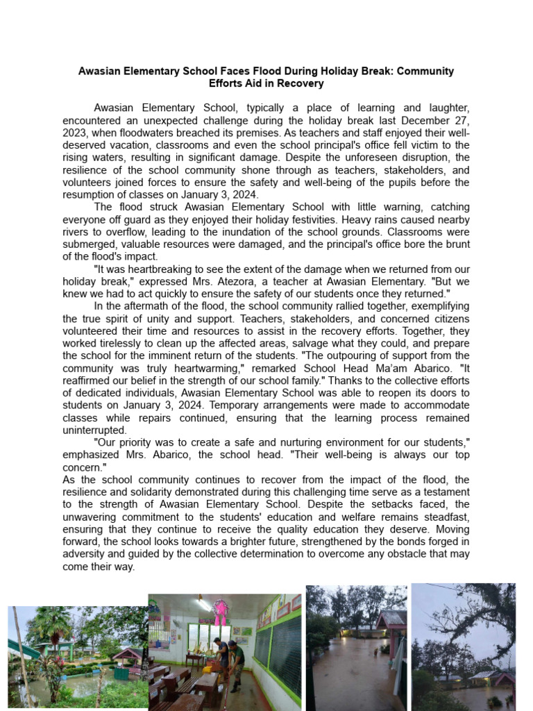 Awasian School Flood Recovery Efforts | PDF | Flood | Natural Disasters