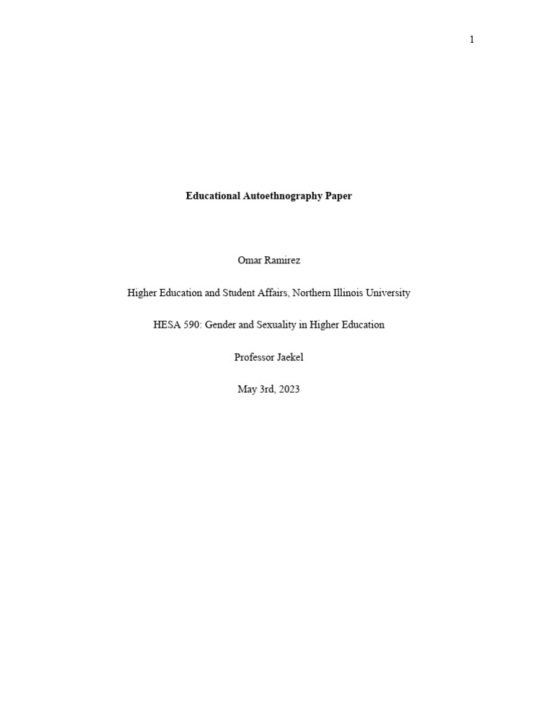 Hesa 590 Educational Autoethnography Paper | Download Free PDF ...