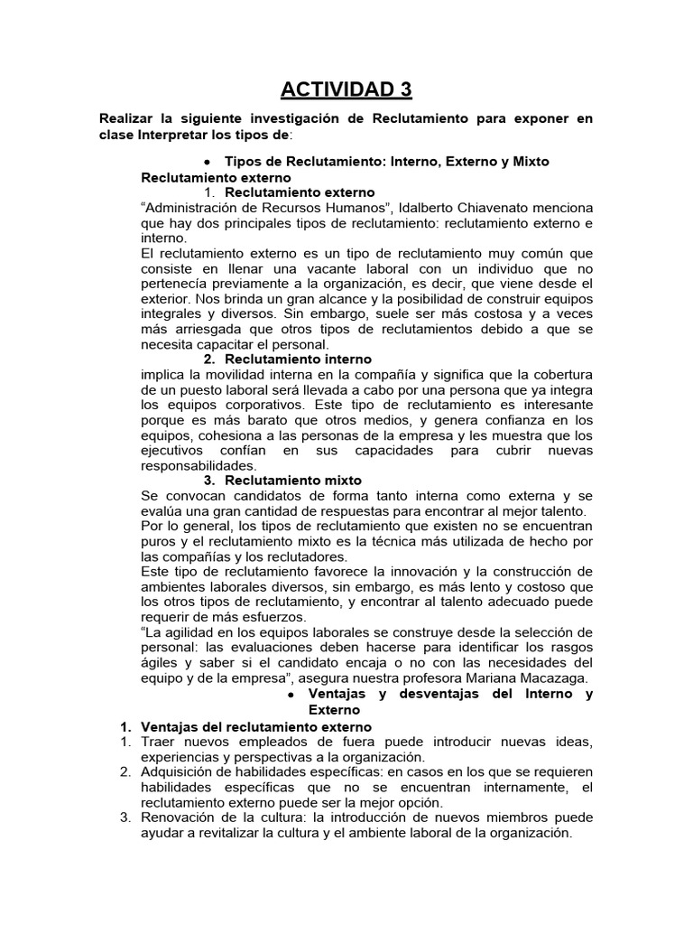 ACTIVIDAD 3 GTH | PDF | Reclutamiento | Economias