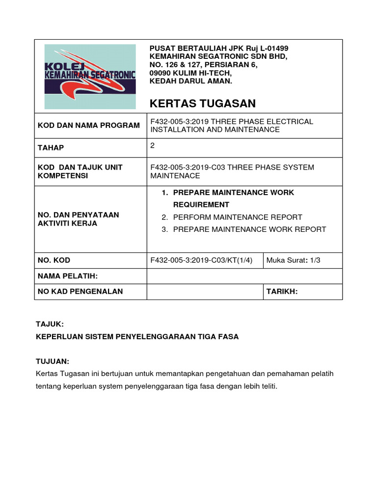Contoh Kertas Tugasan C03-KT 1 PER 4 | PDF