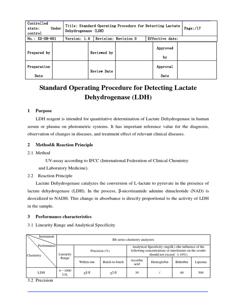 Standard Operating Procedure For Detecting Lactate Dehydrogenase (LDH) | PDF | Lactate ...