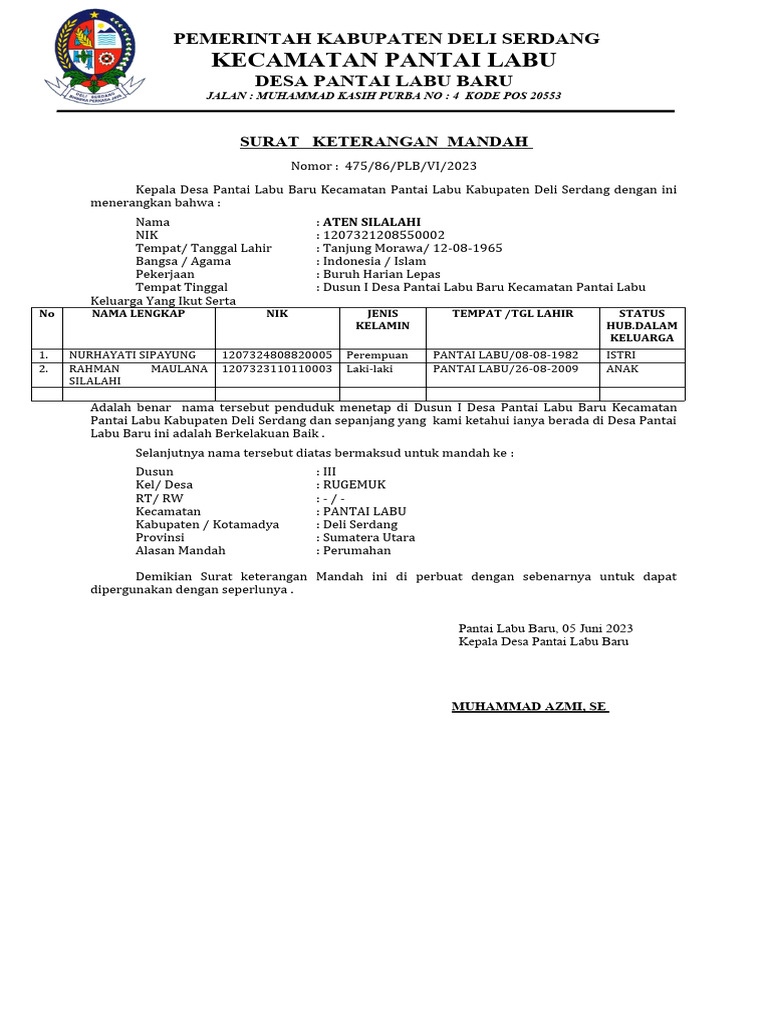 Surat Keterangan Mandah | PDF