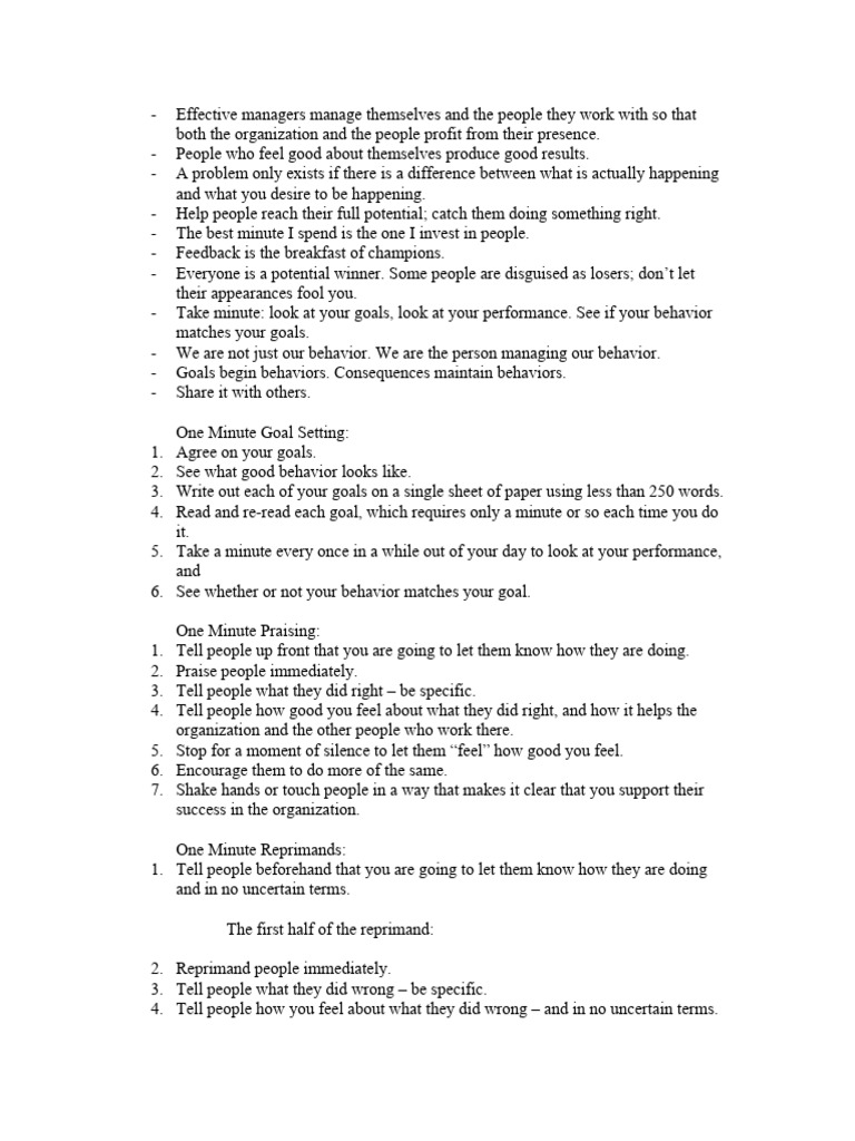 1 Minute Manager Summary | PDF | Psychology