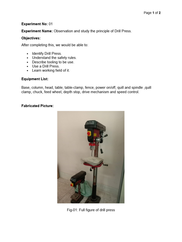 Observation and Study The Principle of Drill Press. | PDF | Drill ...