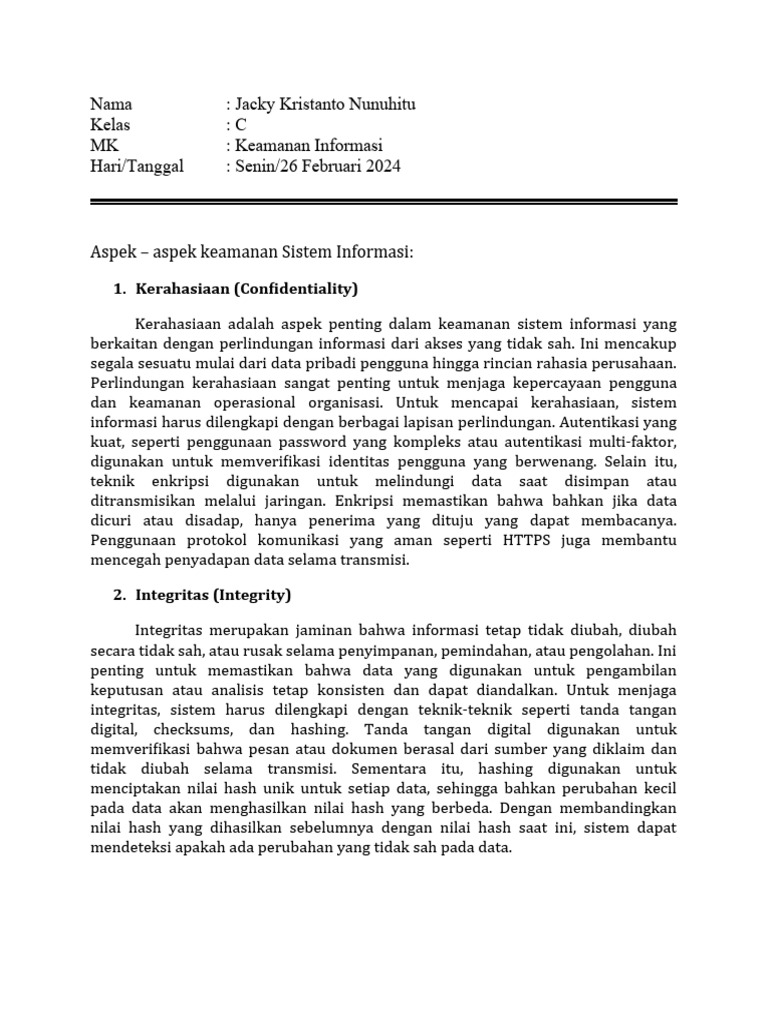 Aspek Utama Keamanan Sistem Informasi | PDF