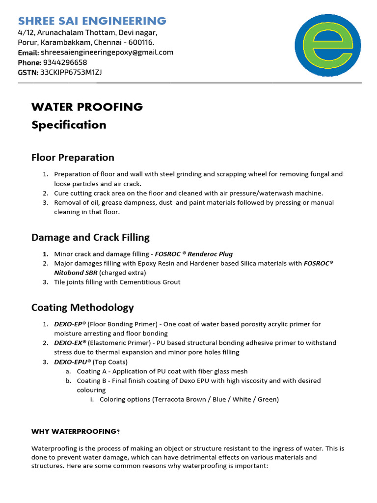 WaterProofing Proposal - Shree Sai Engineering | PDF | Physical ...
