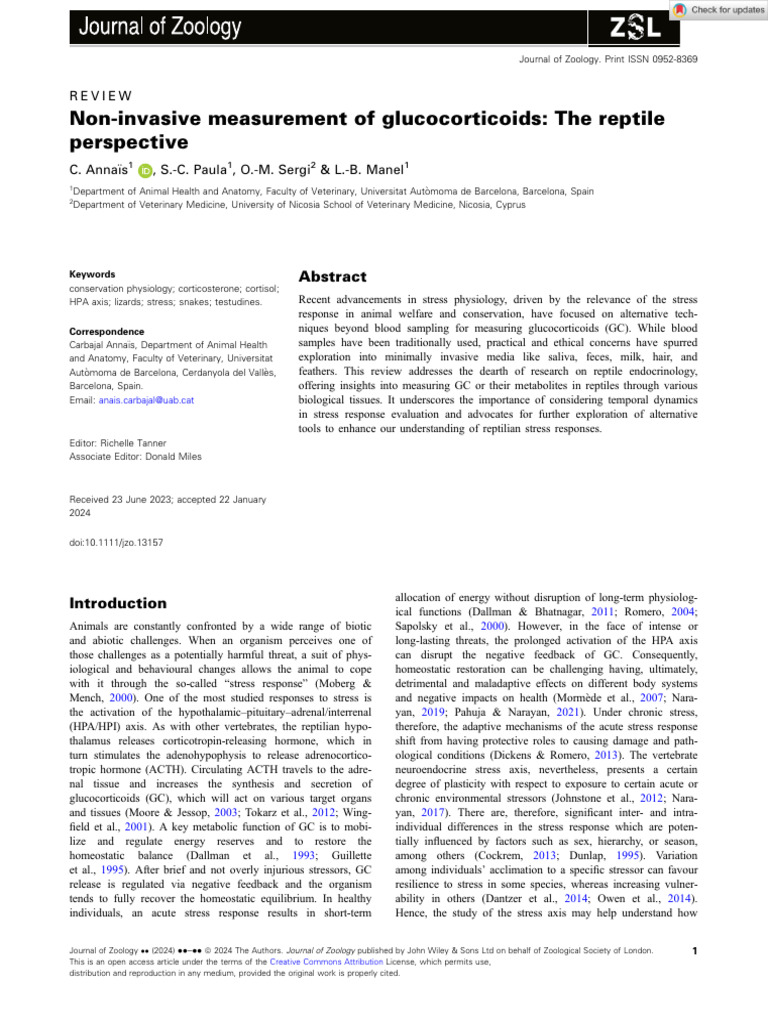 Journal of Zoology - 2024 - Annaïs - Non Invasive Measurement of ...