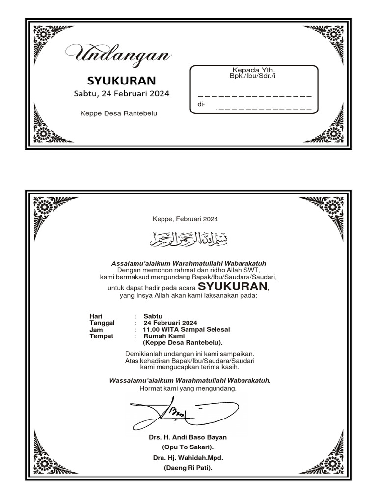 FORMAT UNdangan Syukuran Selamatan | PDF | Memasak, Makanan, & Anggur ...