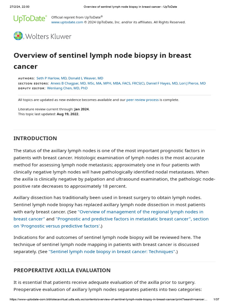 Overview of Sentinel Lymph Node Biopsy in Breast Cancer - UpToDate ...