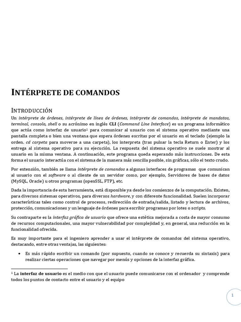 Interprete de Comandos | PDF | Interfaz de línea de comando | Archivo de computadora